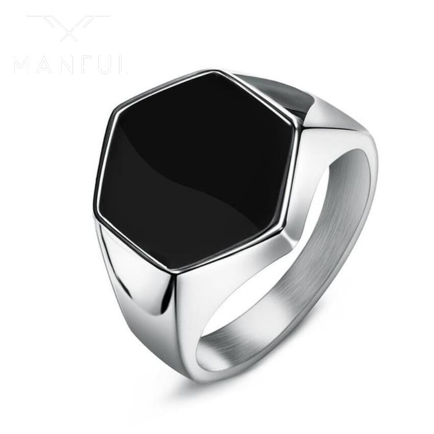 Onyx Silver Hexagon Signet Ring – Manful
